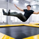 trampoline (【Noun】a piece of equipment consisting of a strong fabric ...