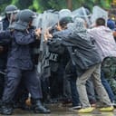 riot (【Noun】a situation when a crowd behaves in a violent and ...