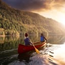 canoe (【Noun】a long, narrow boat that is rowed with a paddle ) Meaning ...