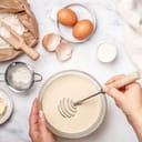 batter (【Noun】a liquid mixture of flour, egg, and milk or water used in ...