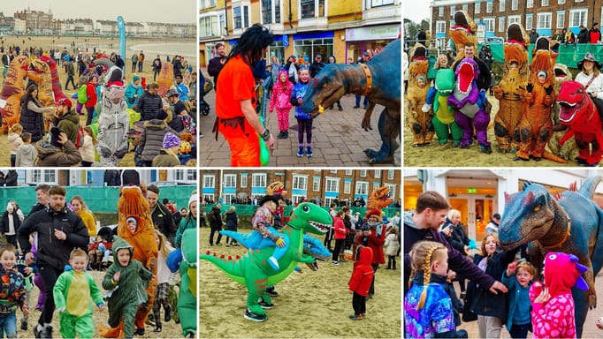 Dinosaurs Take Over UK Beach for Fun Run | Engoo Daily News